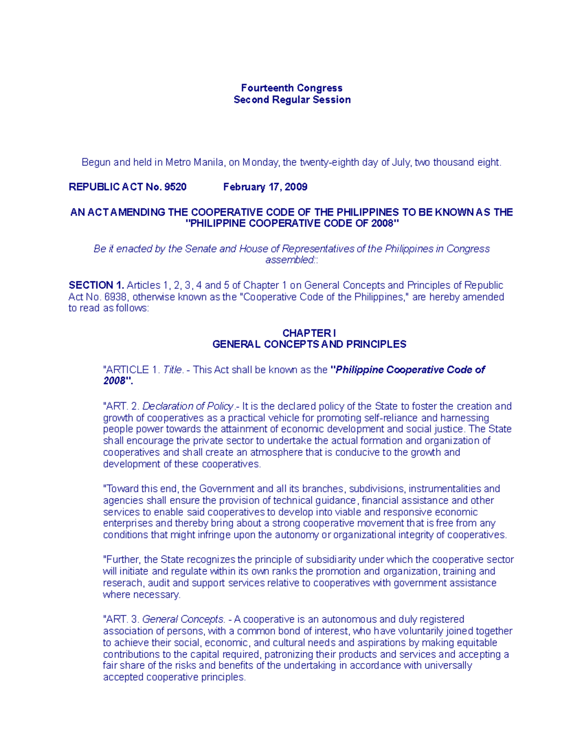 RA-9520 - business law and regulations RA 9520 - Fourteenth Congress ...