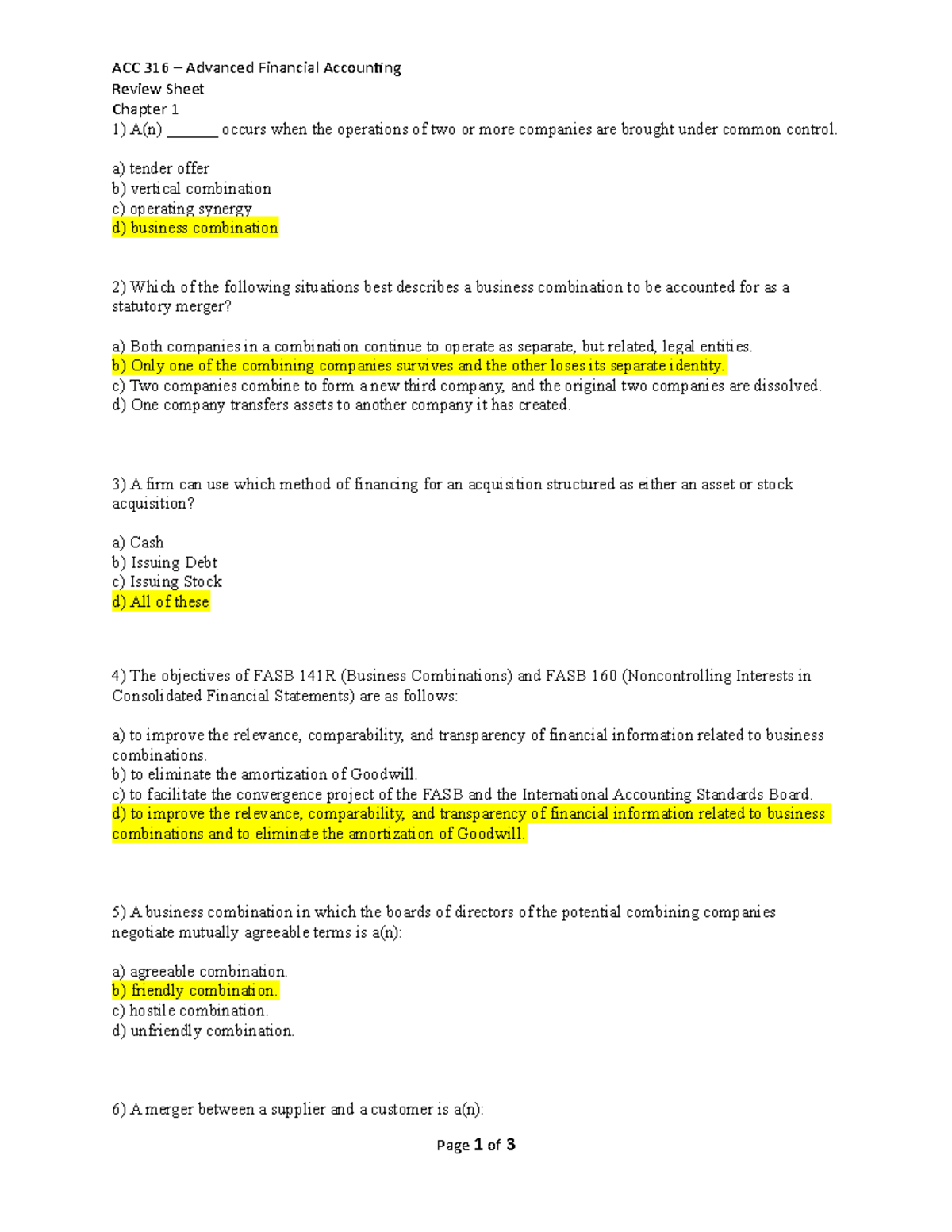 Review Sheet Chapter 1 - ACC 316 – Advanced Financial Accounting Review ...