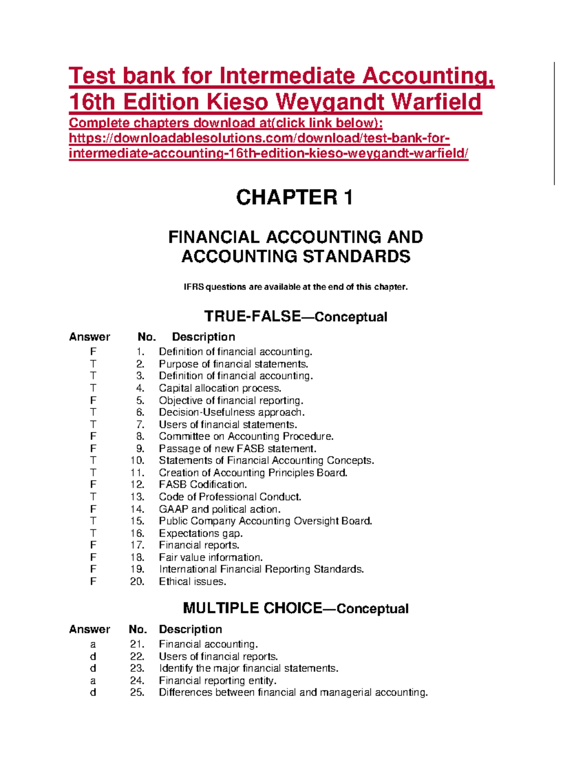 Chapter 1 test bank 2023 - Test bank for Intermediate Accounting, 16th ...