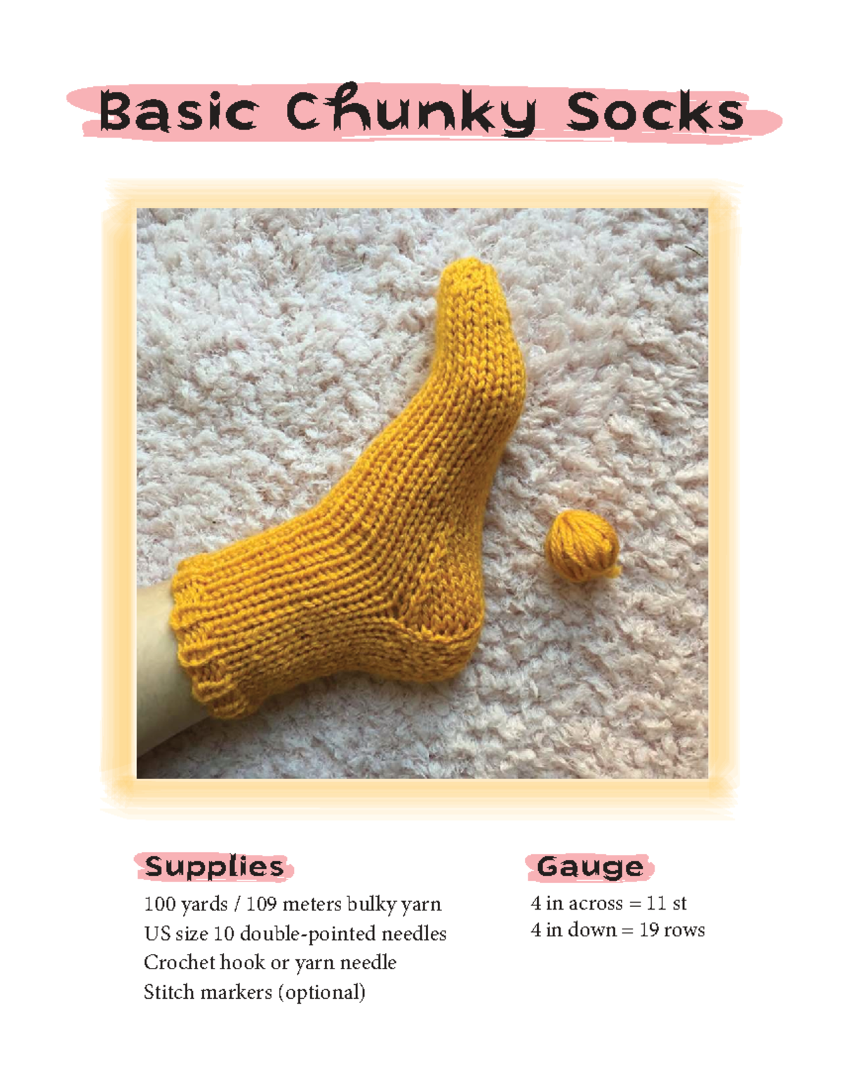 Basic Chunky Socks Pattern 2020: Supplies & Gauge Guide - Studocu