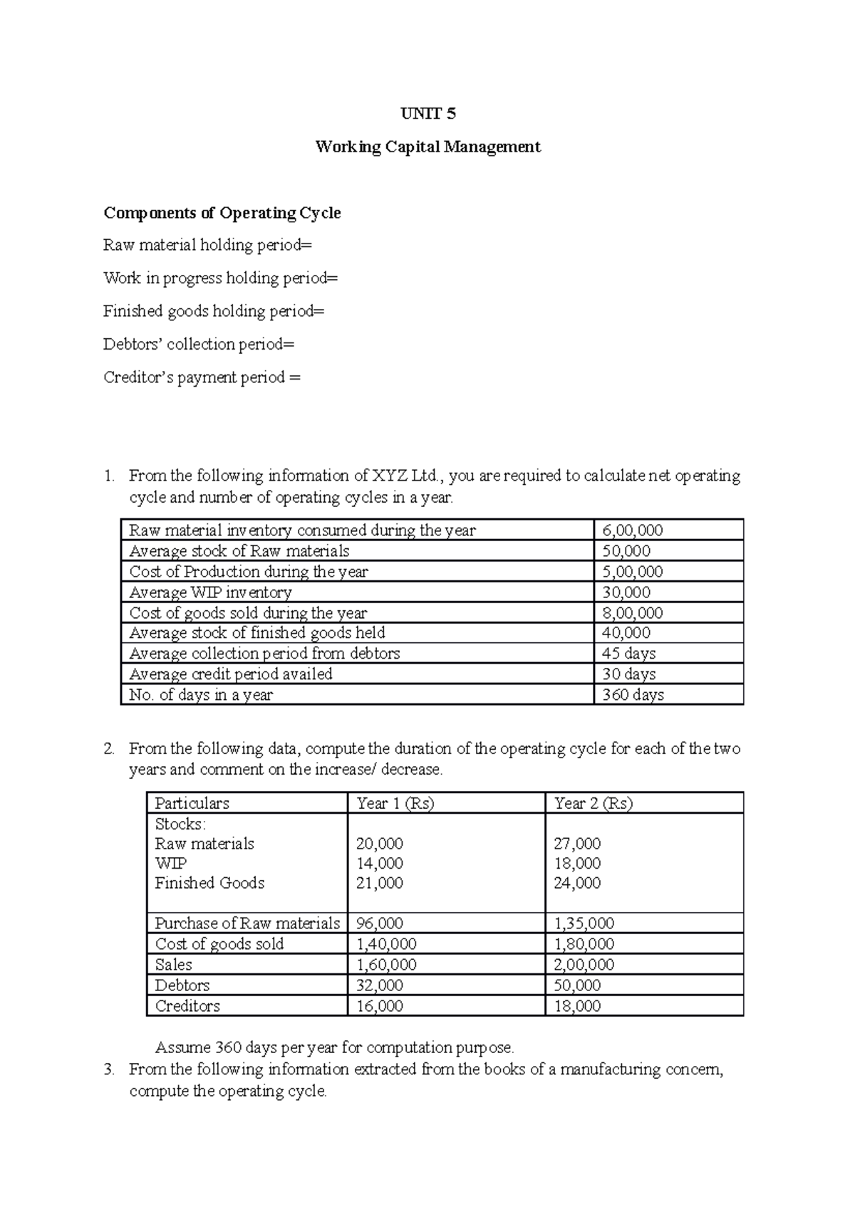 FM 101 - Worksheet on Mandatory Working Capital Management Assignments ...
