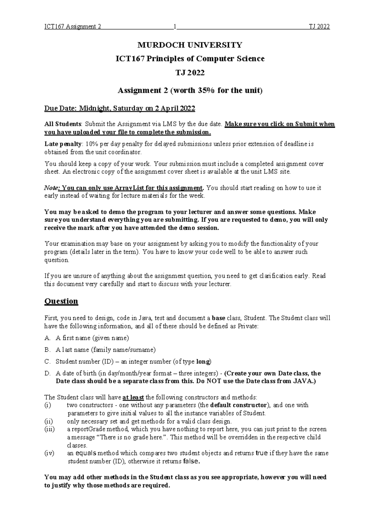 ICT167 Assignment 2 Guidelines & Requirements - Jan 2022 Intake - Studocu