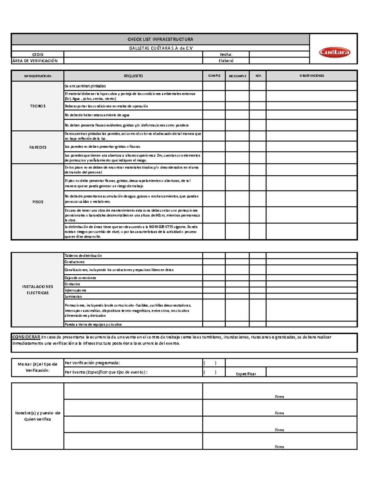 Check List de Infraestructura CEDIS - Requisitos y Verificación - Studocu