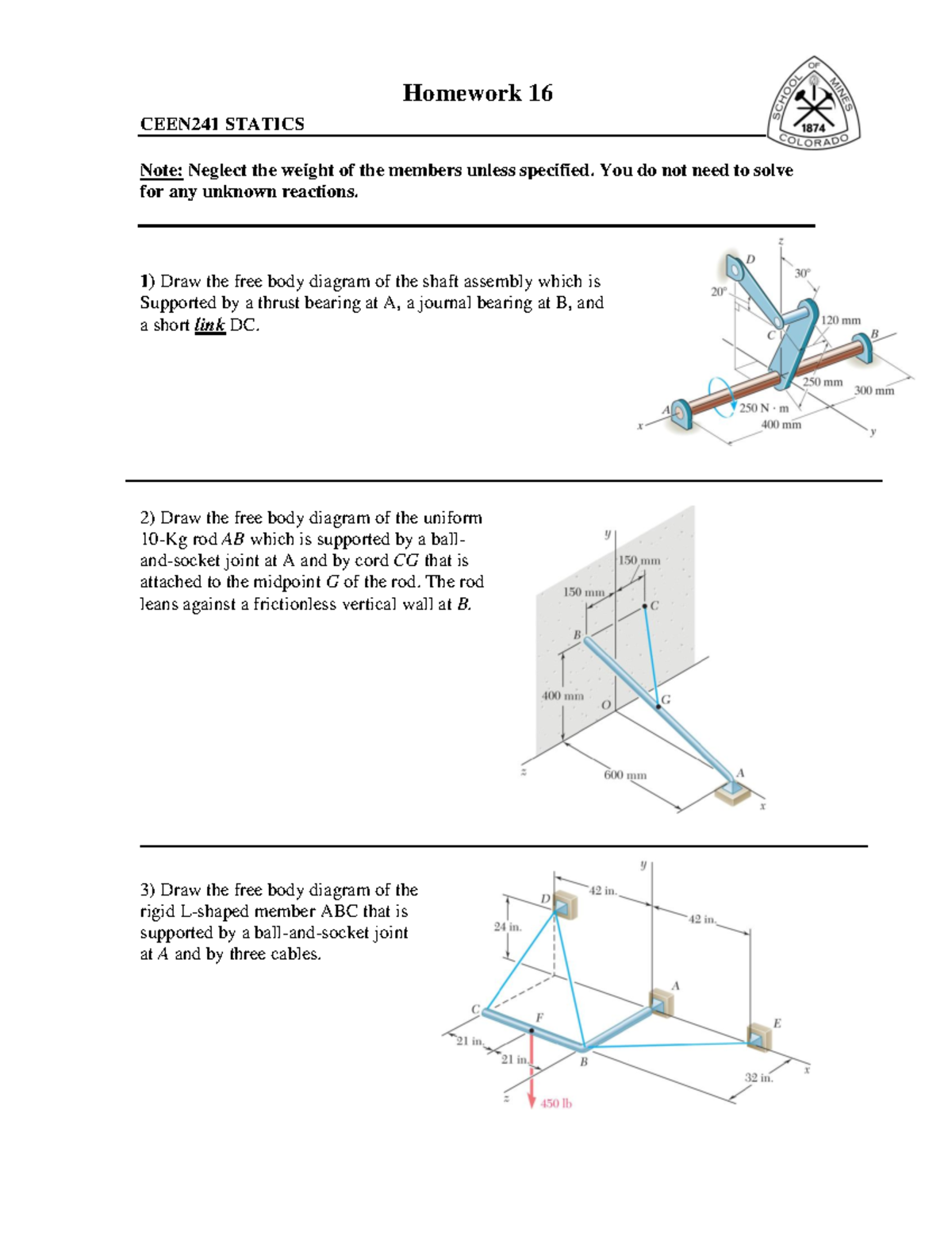 CEEN241 Statics Homework 16: Free Body Diagrams Tasks - Studocu