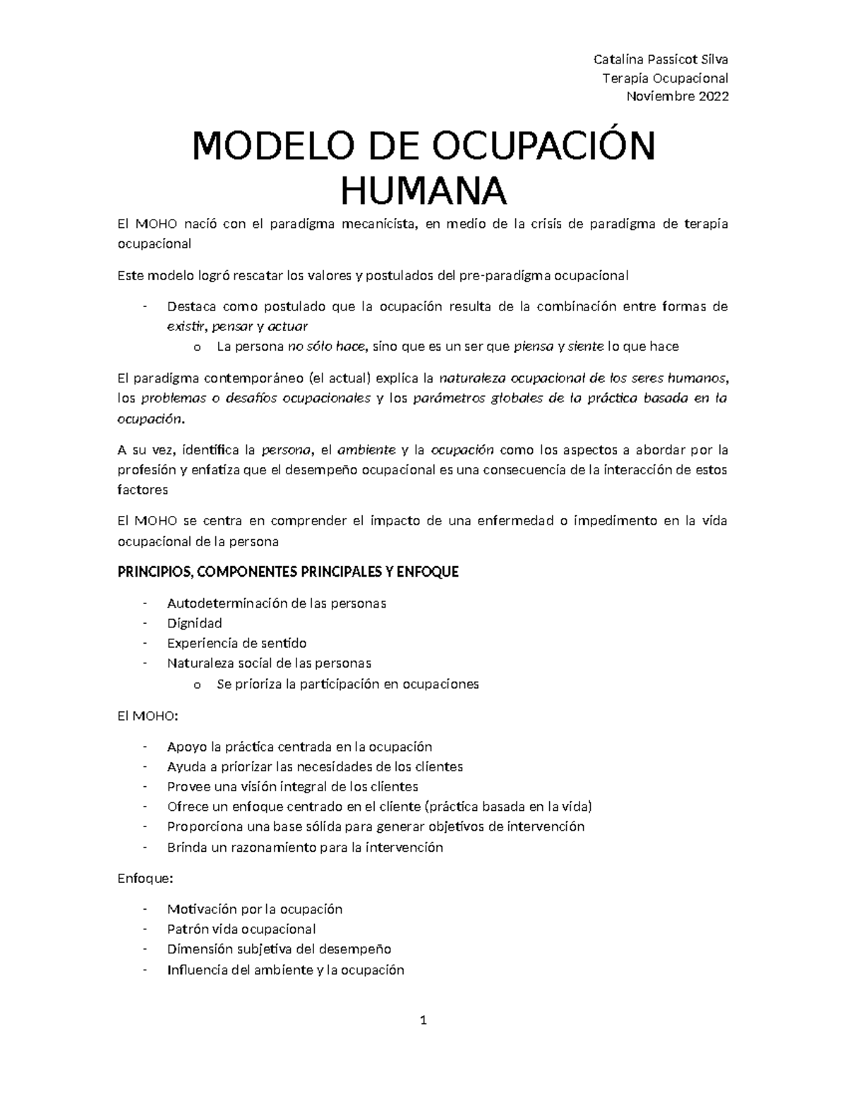 Resumen del Modelo de Ocupación Humana (MOHO) - Terapia Ocupacional ...
