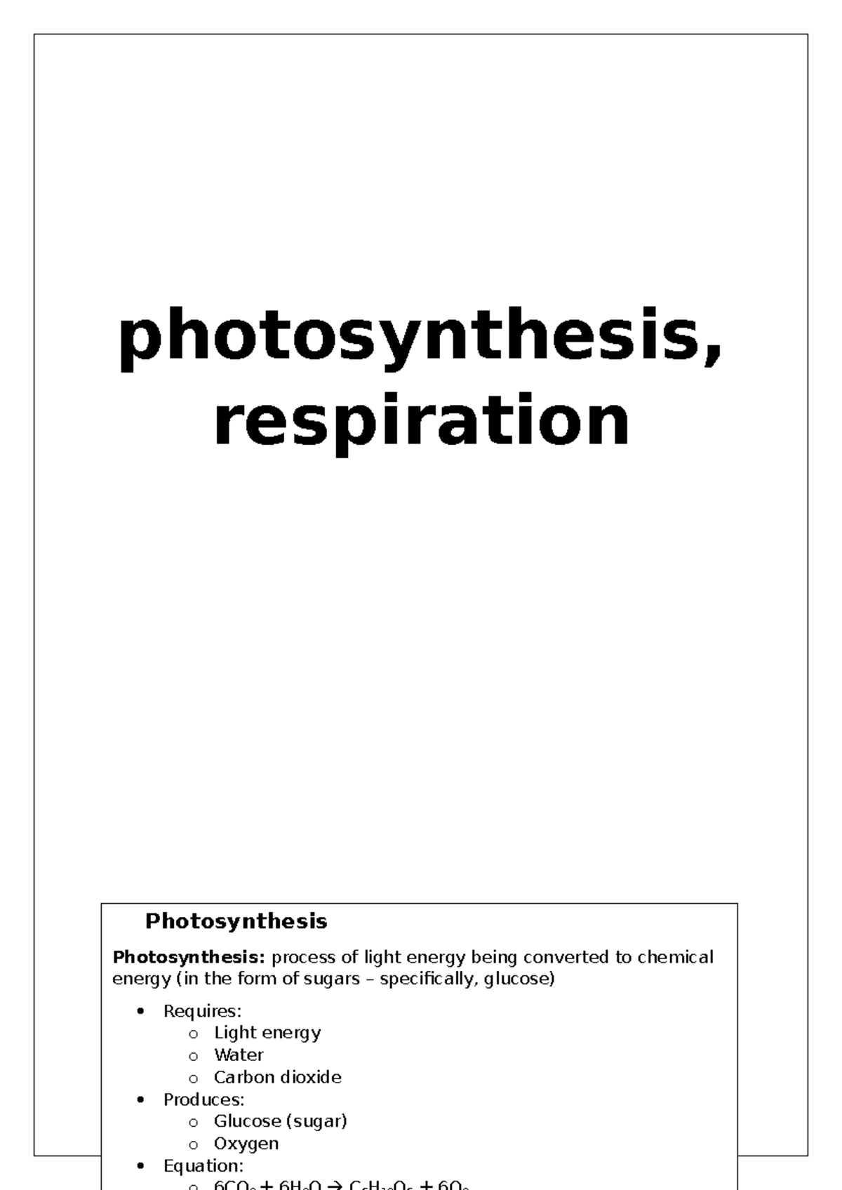 JMSS: Photosynthesis and Cellular Respiration Overview - Studocu