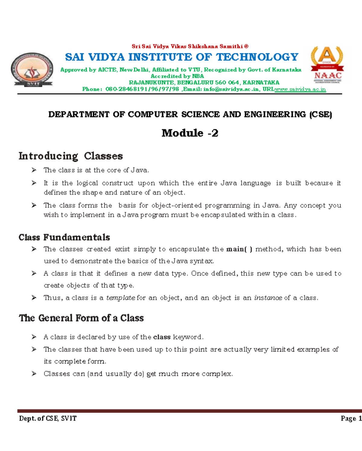 Module 2: Java Class Fundamentals and Object-Oriented Concepts - Studocu