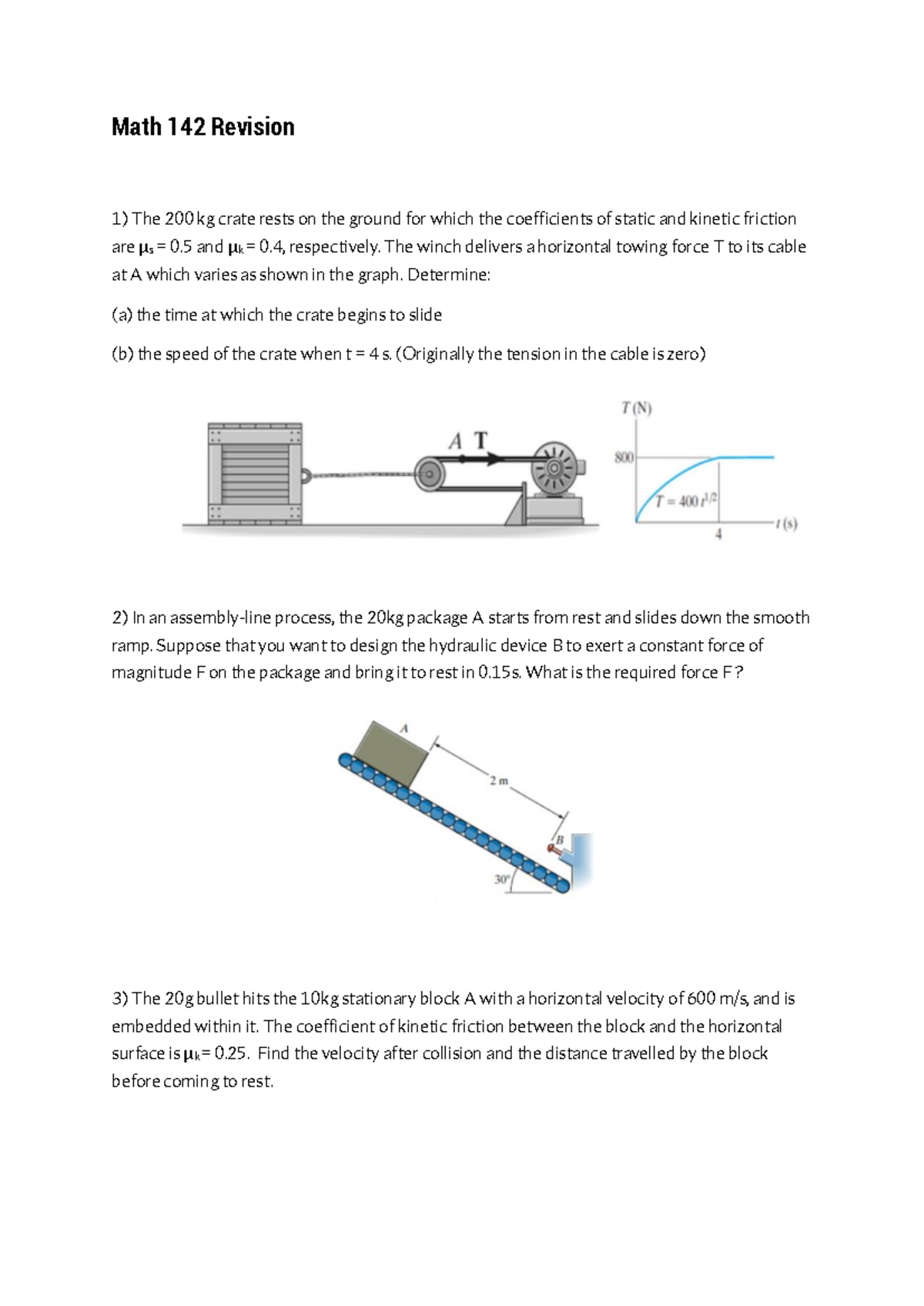 Math 142 Final Revision Notes: Dynamics & Statics Problems Analysis ...