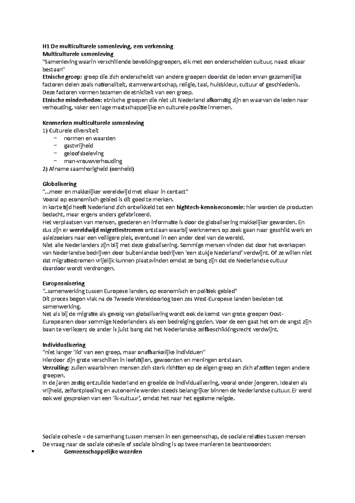 Begrippenlijst Multiculturele Samenleving: H1 Verkenning Cultuur en ...