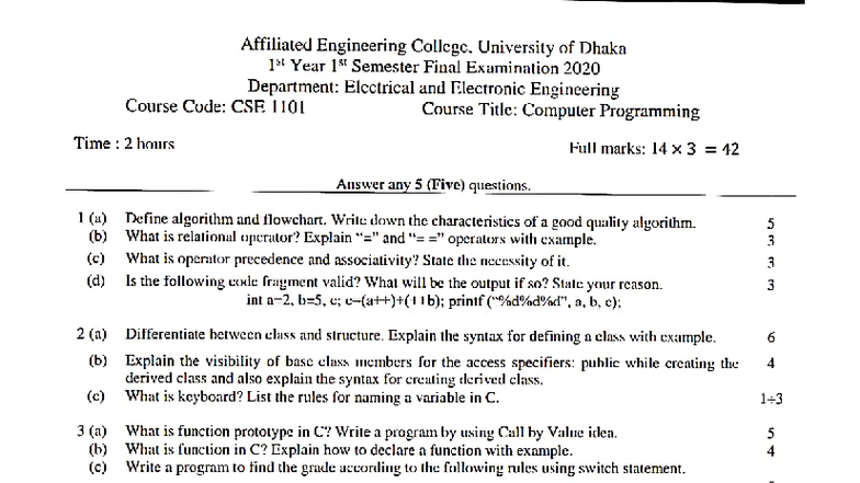 CSE 1101 Final Exam 2020: Computer Programming Questions & Answers - Studocu