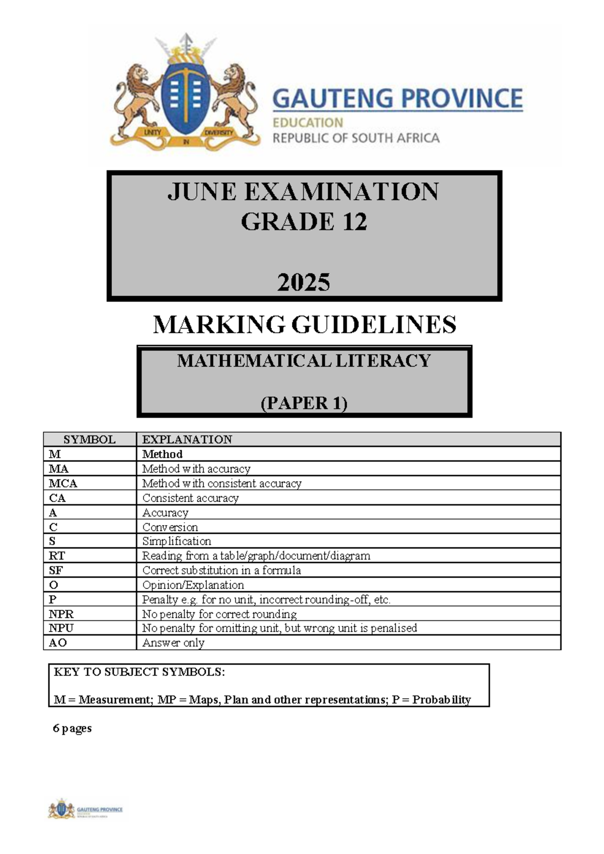 Official Gr 12 Mathematical Literacy (P1) June 2025 Marking Guidelines ...