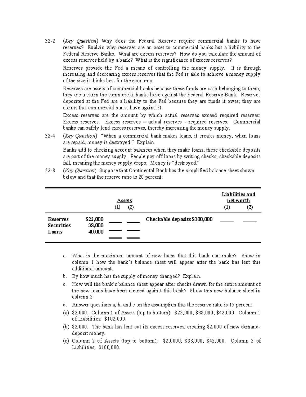 Key Question Answers for 18e Ch 32: Federal Reserve Reserves Explained ...