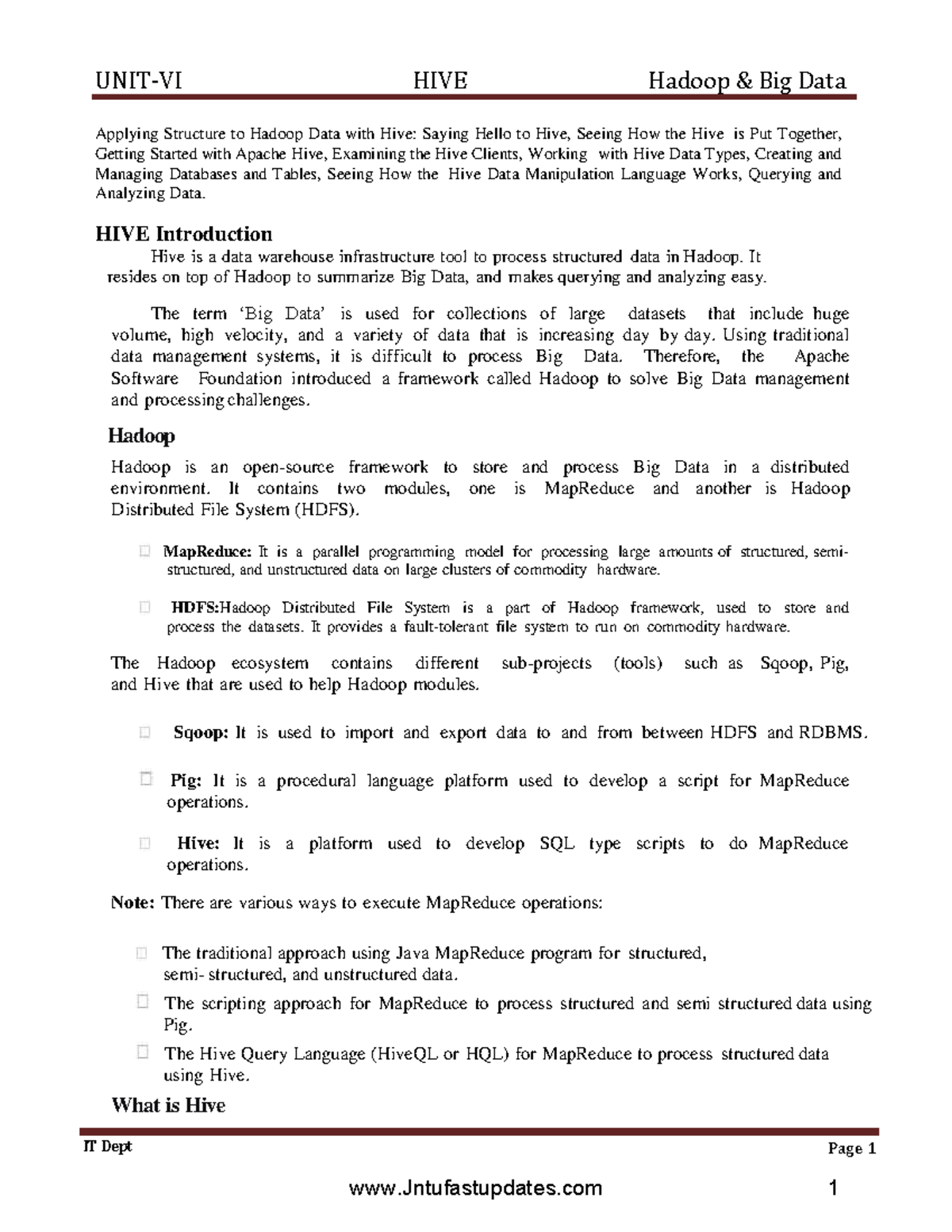 R16 4-1 BDA - Unit 6: Comprehensive Guide to Apache Hive - Studocu