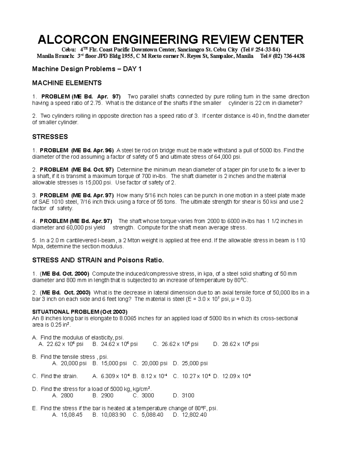 MACHINE DESIGN - COMPREHENSIVE REVIEWER (ME) : PROBLEMS & SOLUTIONS ...