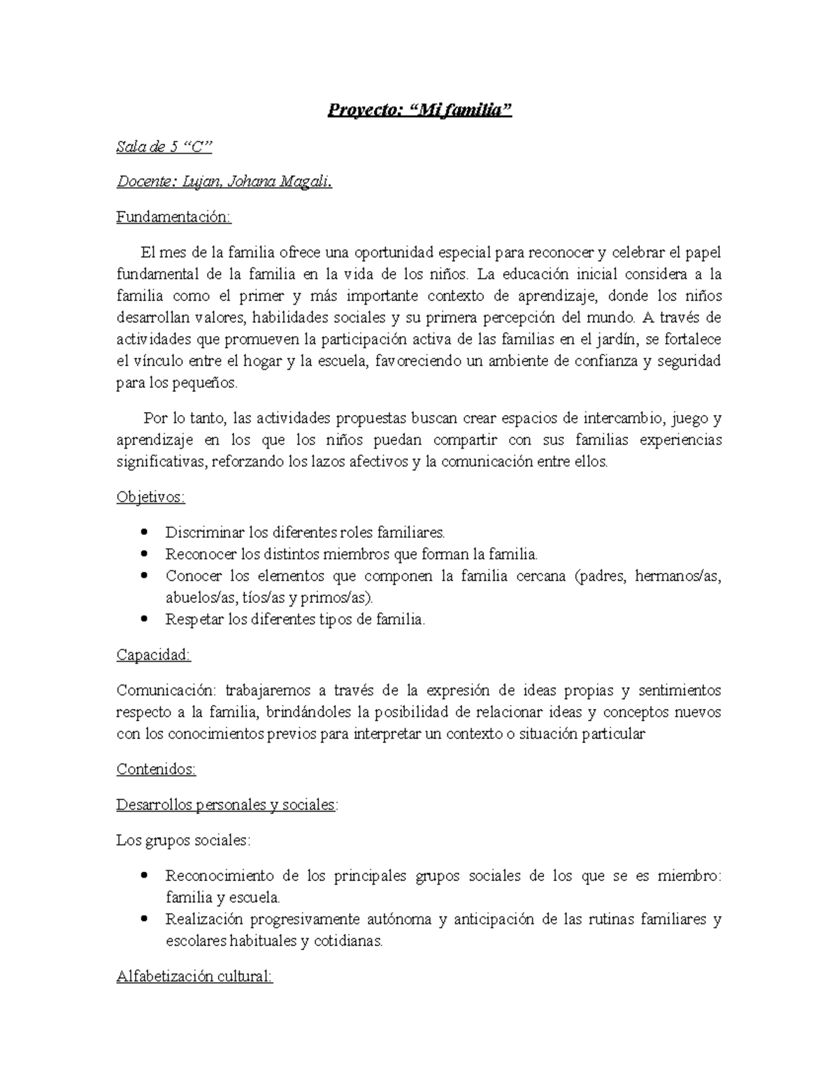 Proyecto: La Importancia de la Familia en la Educación Inicial - Studocu