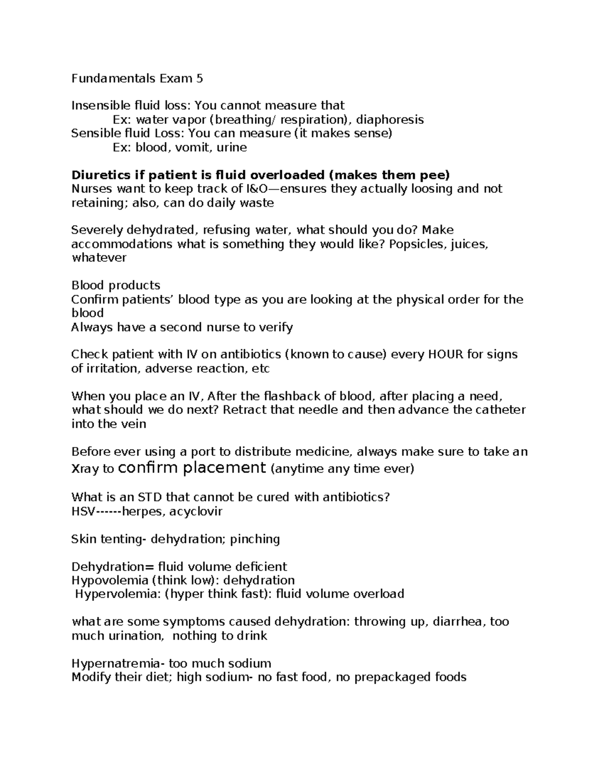 Fundamentals Exam 5 Study Guide - Fundamentals Exam 5 Insensible fluid ...