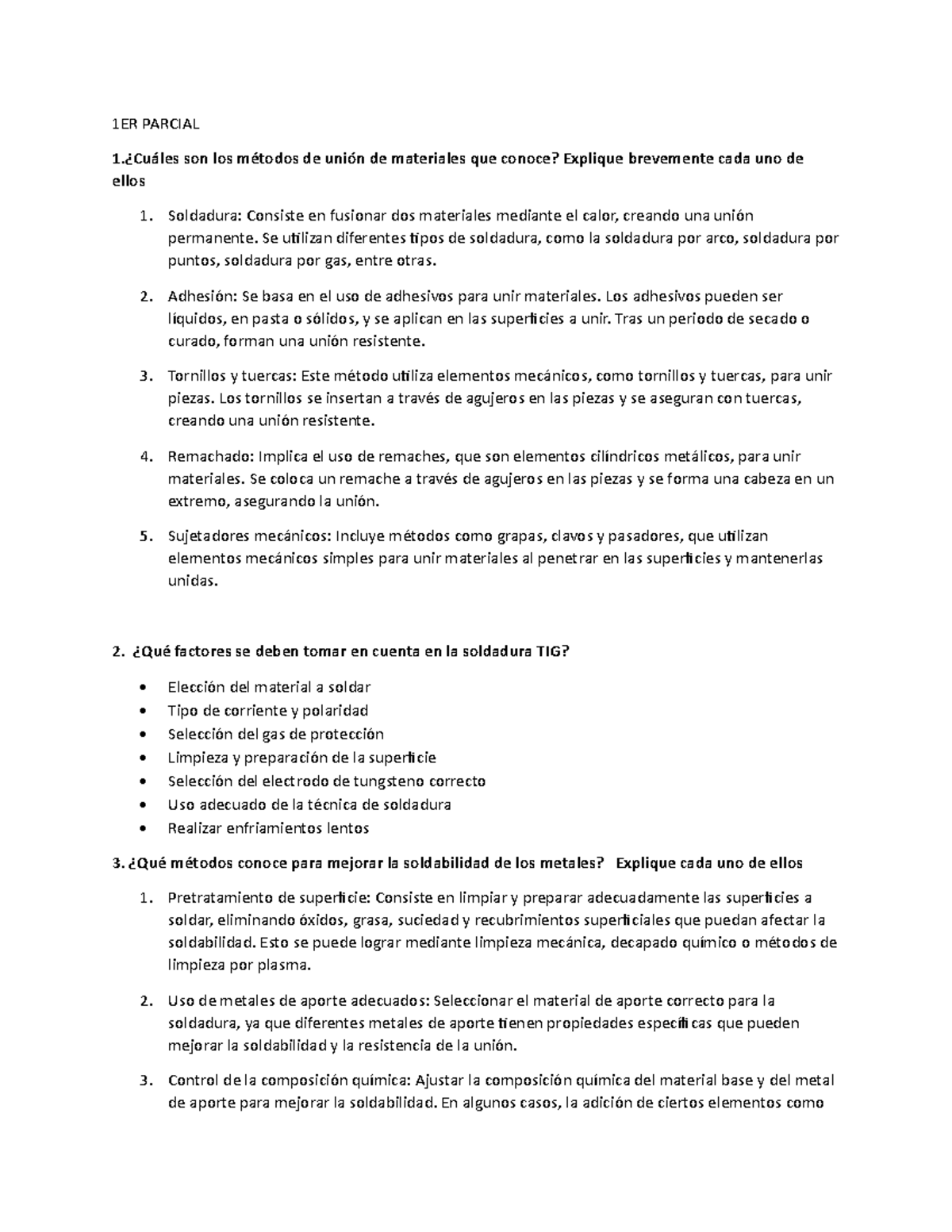 1ER PARCIAL: Métodos de Unión de Materiales y Soldadura - Studocu