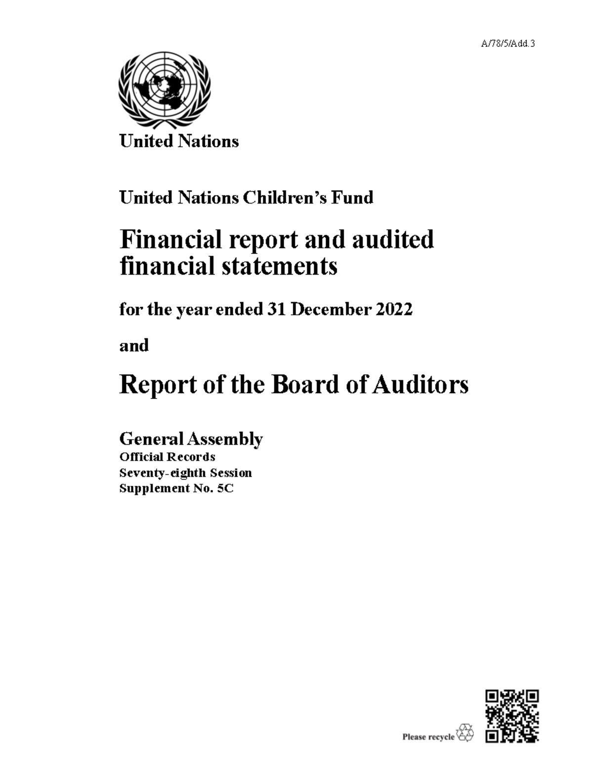 UNICEF Financial Report & Audit Statements for 2022 - GA Official ...