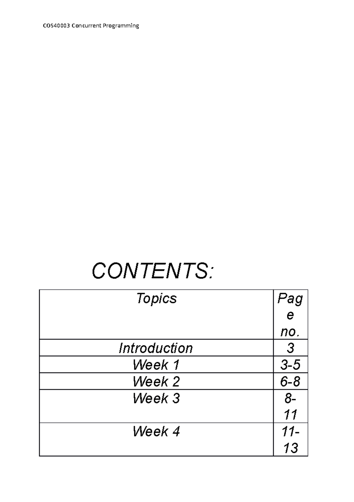 Report I of Concurrent programming - COS40003 Concurrent Programming CONTENTS: Topics ...