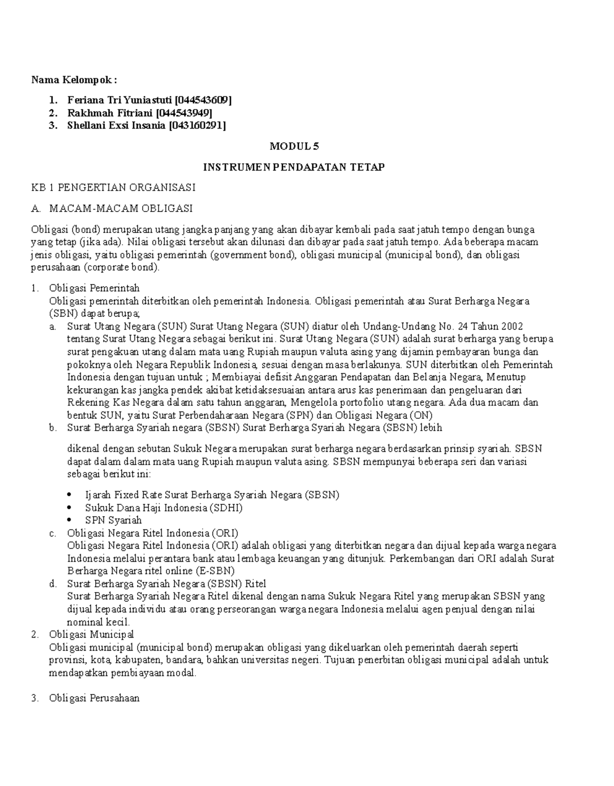 Modul 5 TPAI - Ringkasan Portofolio dan Analisis Obligasi - Studocu