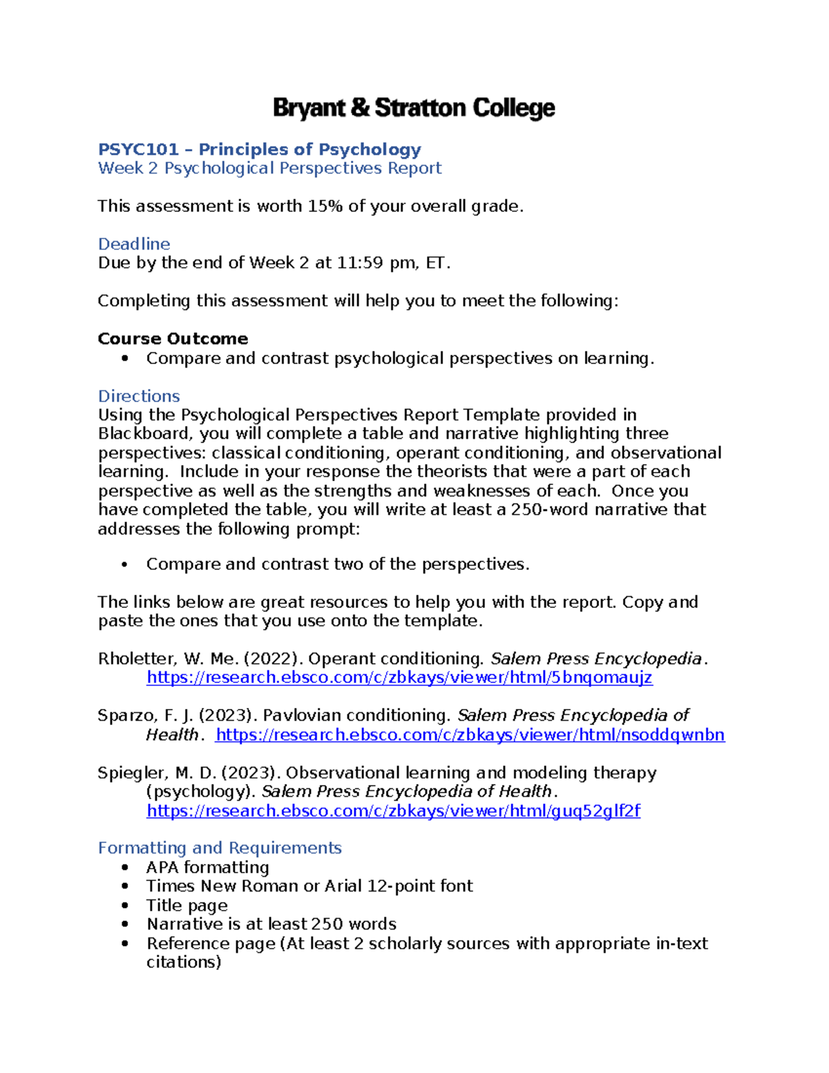 PSYC101 - Week 2 Report on Psychological Perspectives - Studocu