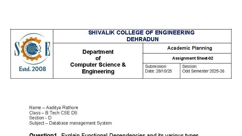 DBMS 2 - Functional Dependencies and Normalization Explained - Studocu