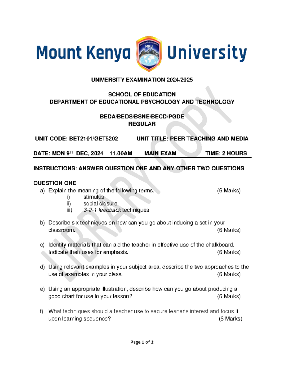 BET2101 GET5202 Peer Teaching and Media Exam Guide - Studocu