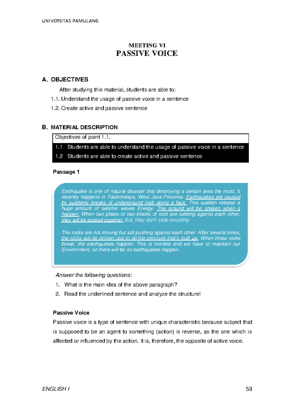 English 1 - Understanding and Using Passive Voice Structure - Studocu