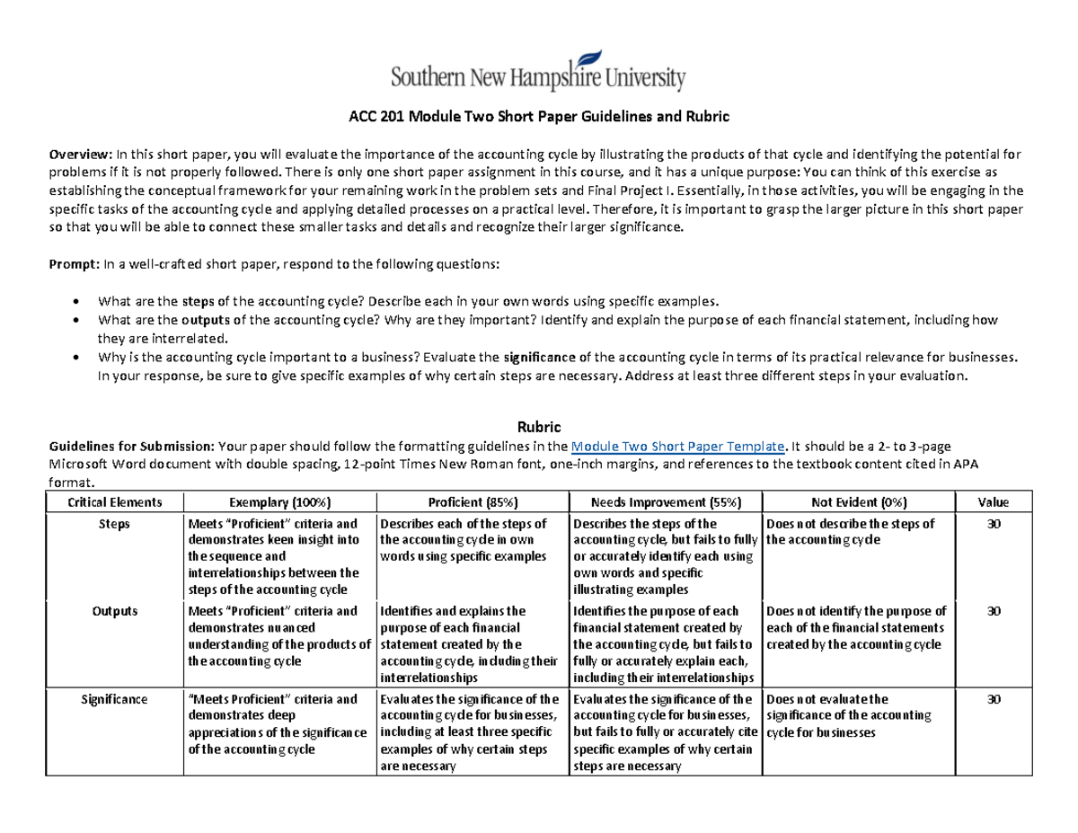 ACC 201 Module Two Short Paper: Evaluating the Accounting Cycle - Studocu