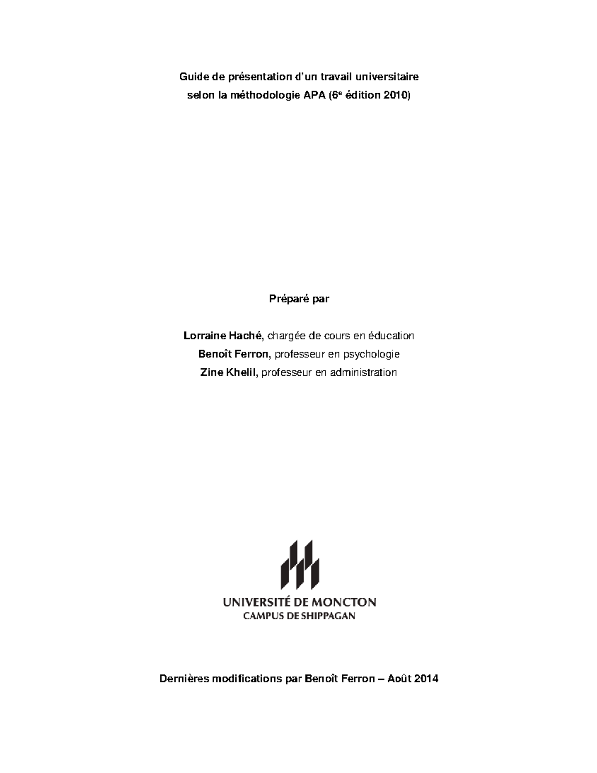 Guide de présentation APA pour travaux universitaires (6e éd.) - Studocu