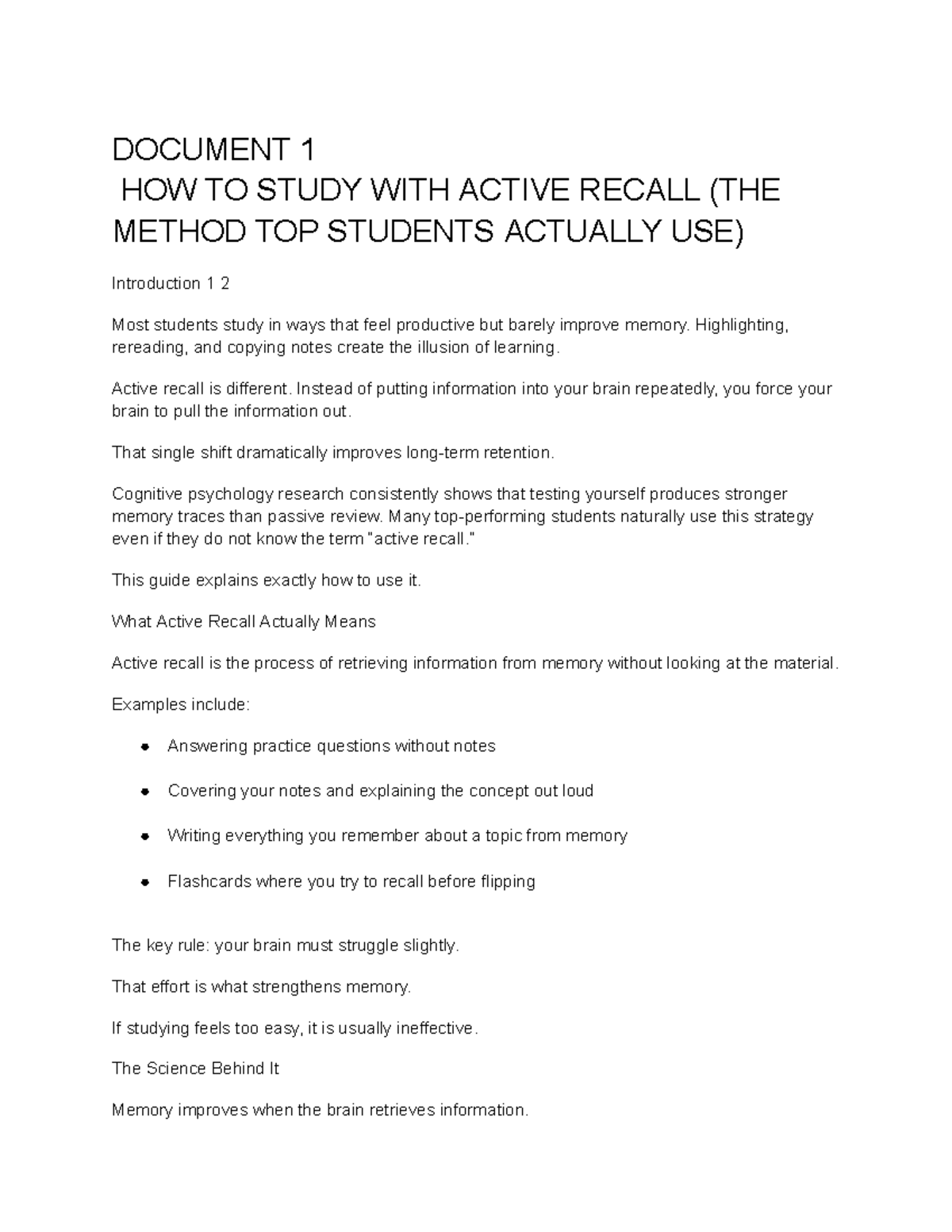 Active Recall Study Techniques: A Guide for Students (Practice Doc 2 ...
