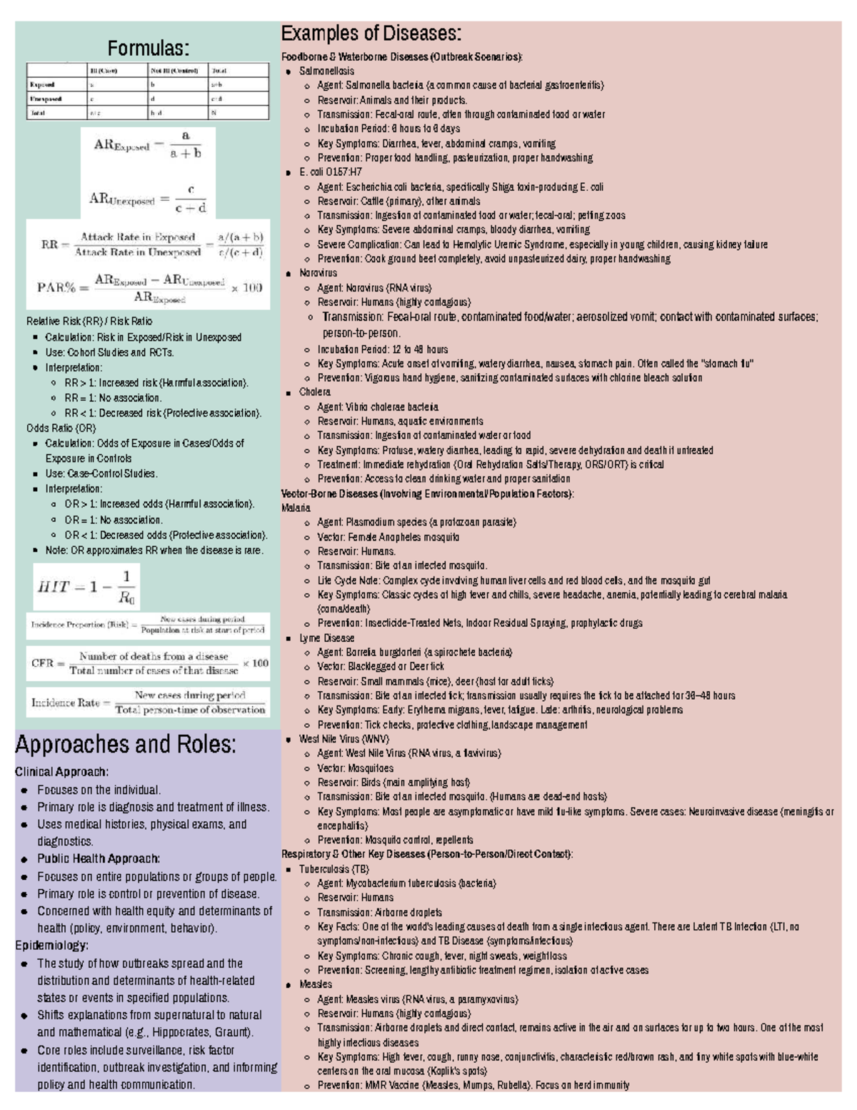 Disease Detectives Cheat Sheet: RR, OR, and Key Disease Info - Studocu