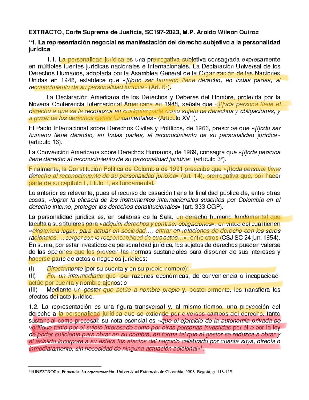 Representación Directa e Indirecta en el Derecho- Extracto CSJ-SC197 ...