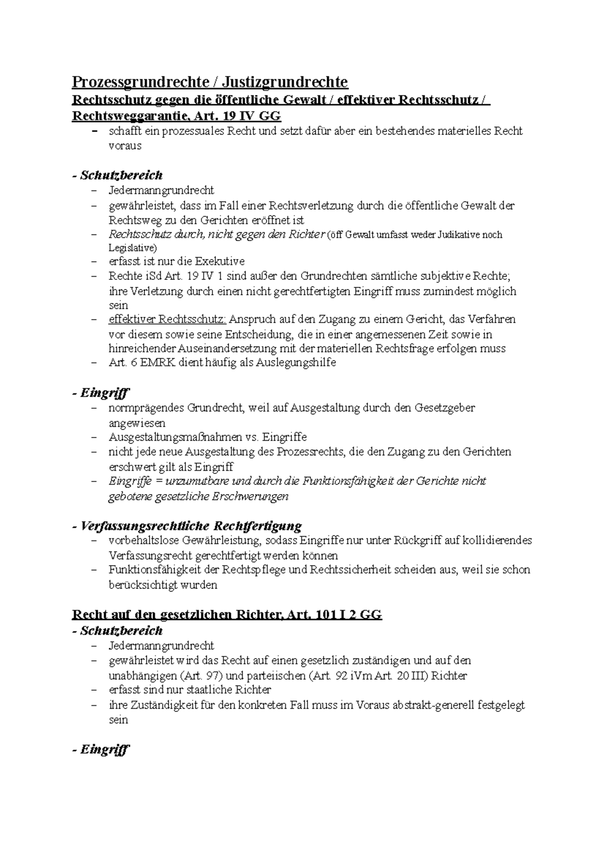 Prozessgrundrechte - 19 IV GG schafft ein prozessuales Recht und setzt ...