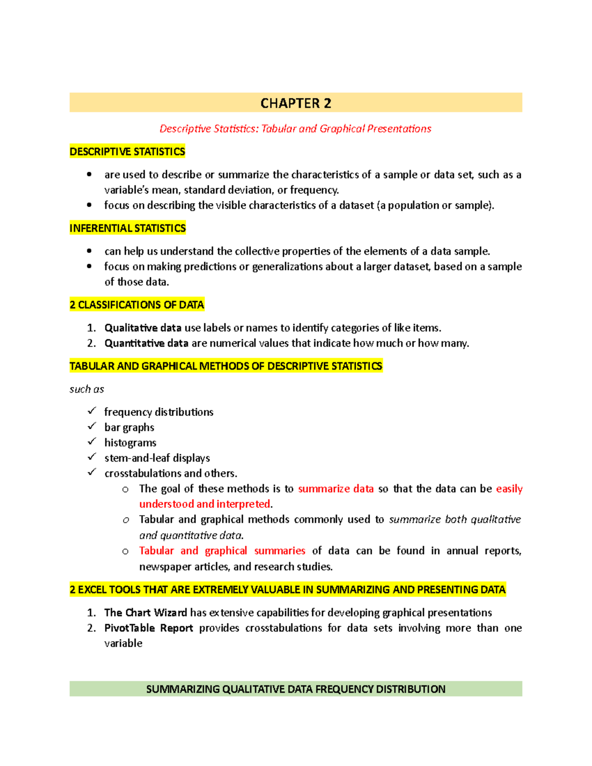 Notes - Statistics - CHAPTER 2 Descriptive Statistics: Tabular and ...
