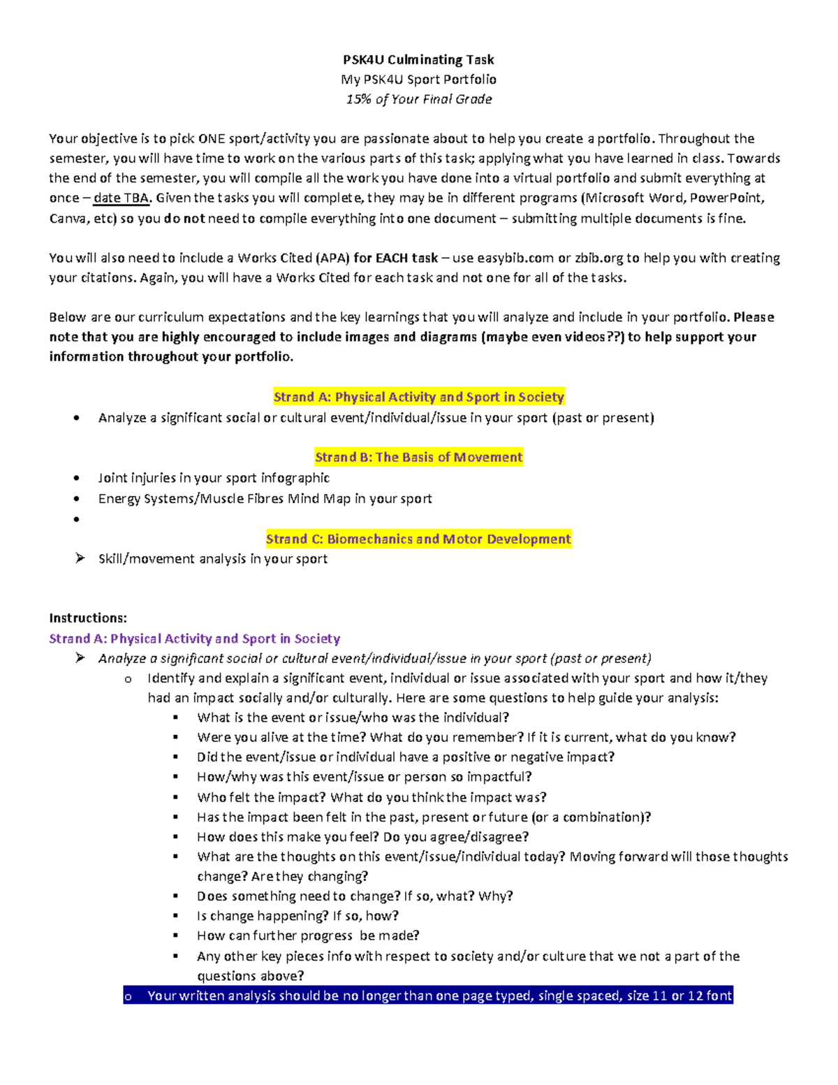 PSK4U Culminating Task: Creating Your Sport Portfolio for Final Grade ...