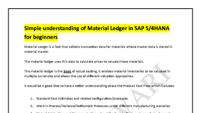 Material Ledger in SAP S4HANA: A Beginner's Guide to Actual Costing ...