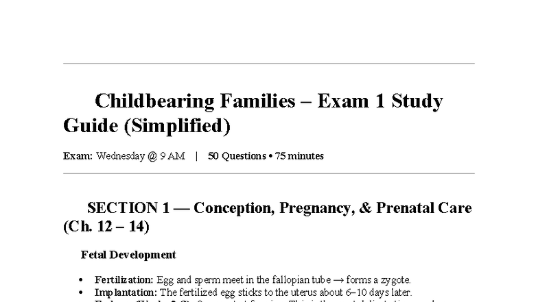 OB Study Guide Exam 1: Key Concepts for Childbearing Families - Studocu