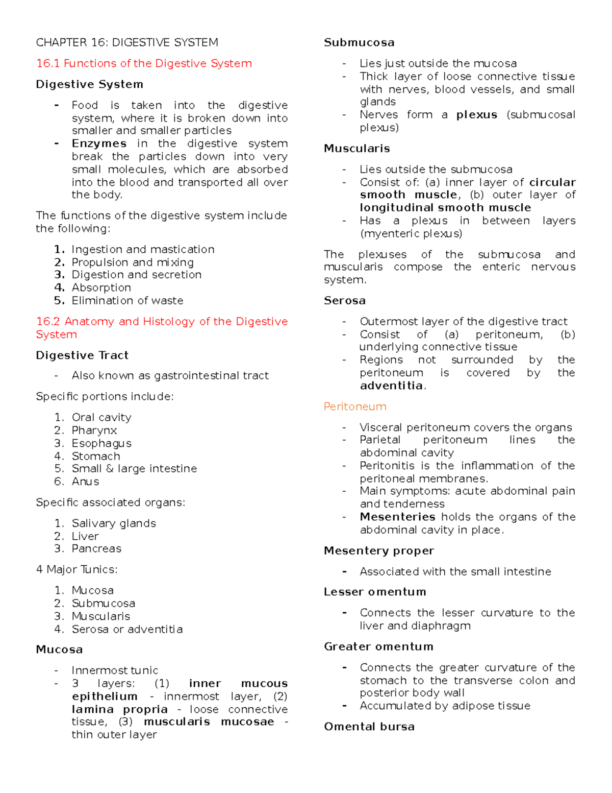 Chapter 16 - Digestive System - CHAPTER 16: DIGESTIVE SYSTEM 16 ...