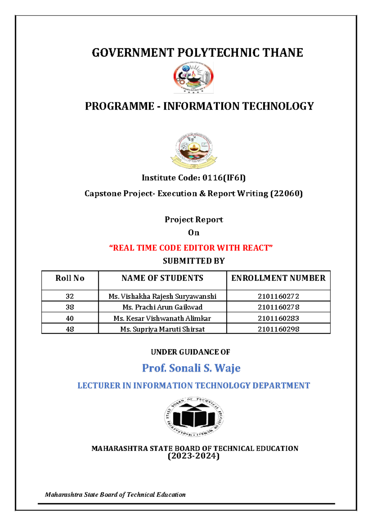 CPE Report: Real Time Code Editor Project by IT Students (22060) - Studocu