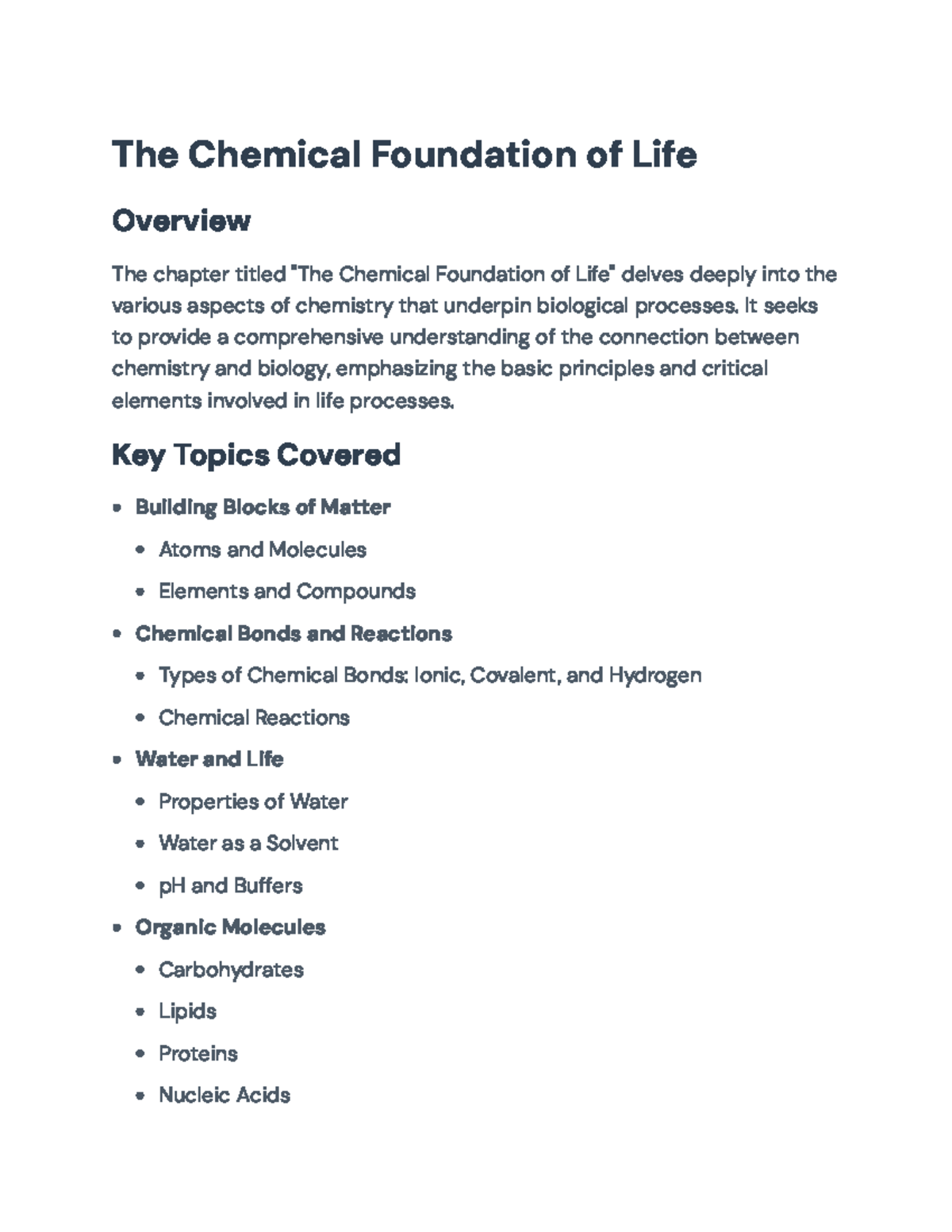 The Chemical Foundation of Life: Chemistry and Biology Connection - The ...