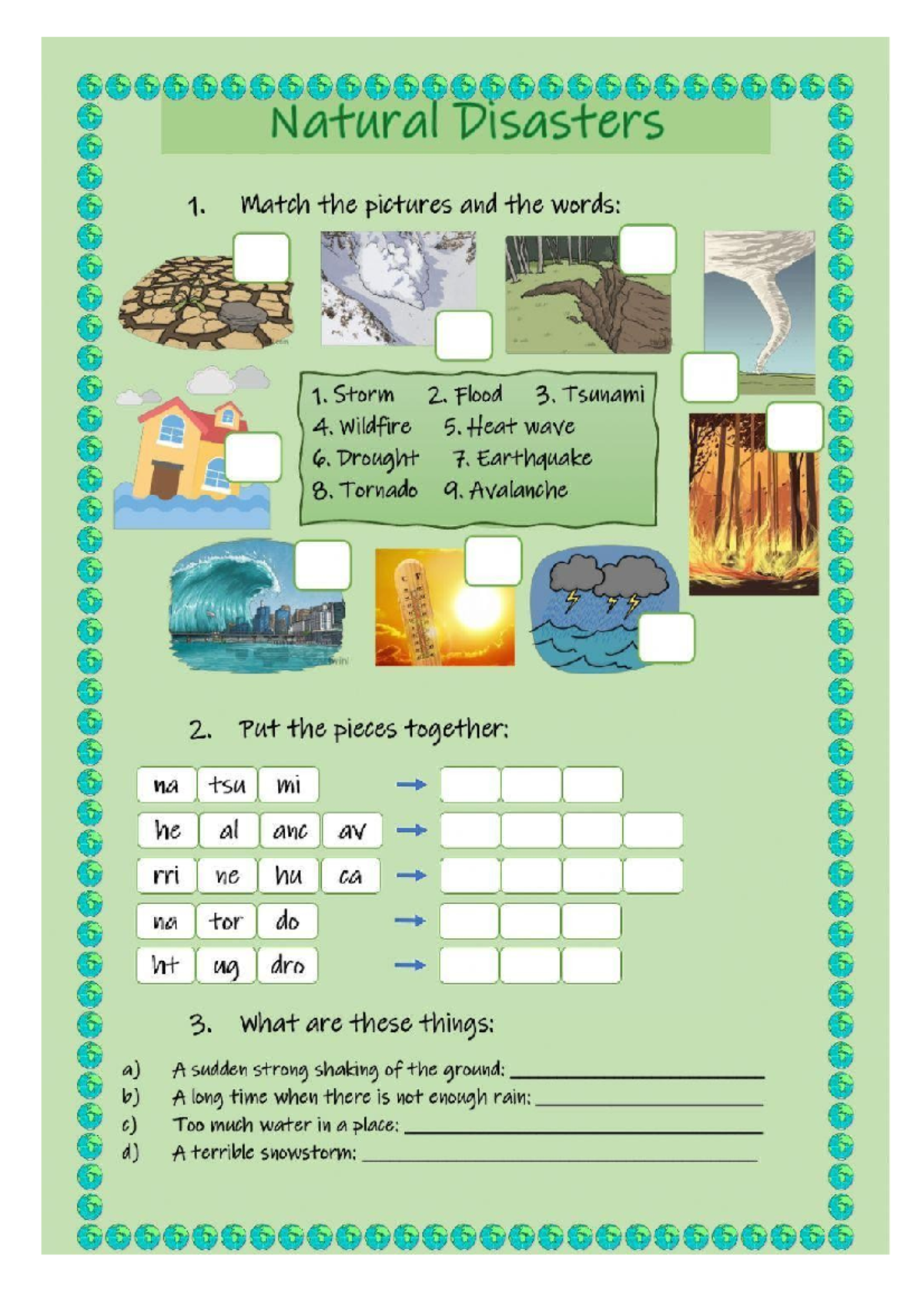 Natural Disaster Worksheets: Matching & Definitions - Studocu