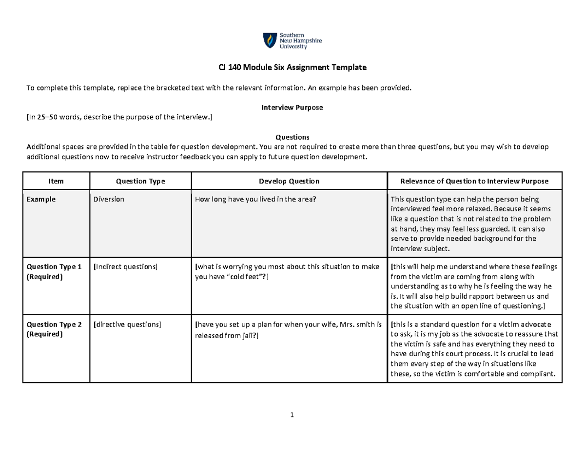 CJ 140 Module 6 Interview Questions Development Template - Studocu