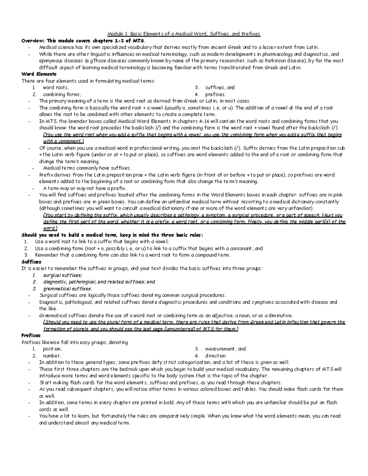 MTS Module 1: Medical Terms Overview and Study Notes - Studocu
