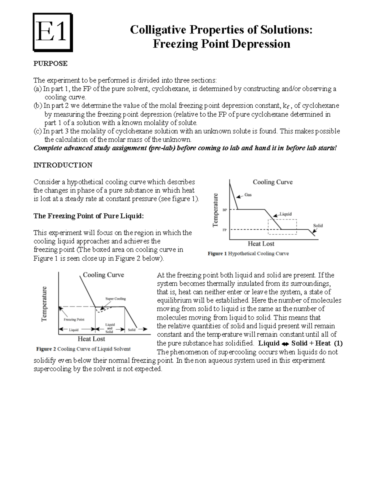 Lab 1 - lab - Colligative Properties of Solutions: Freezing Point ...