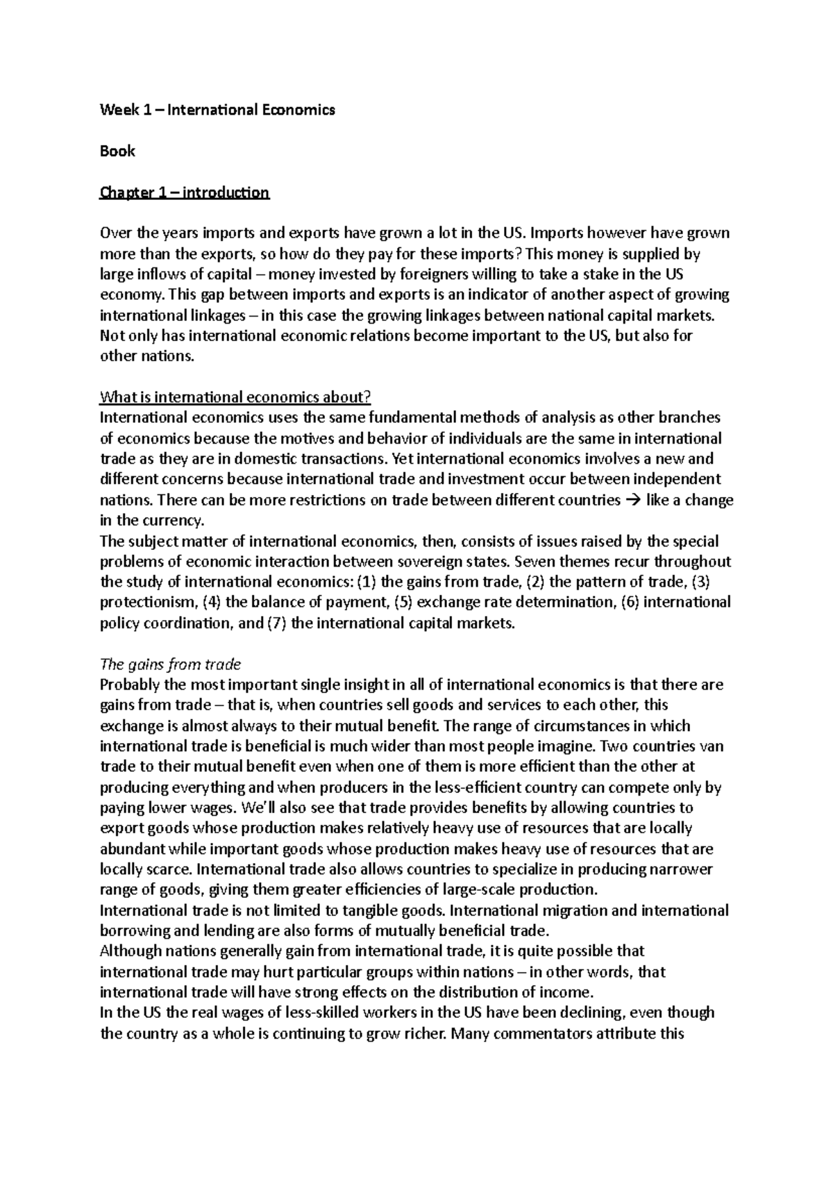 Week 1 – Introduction to International Economics Concepts - Studeersnel