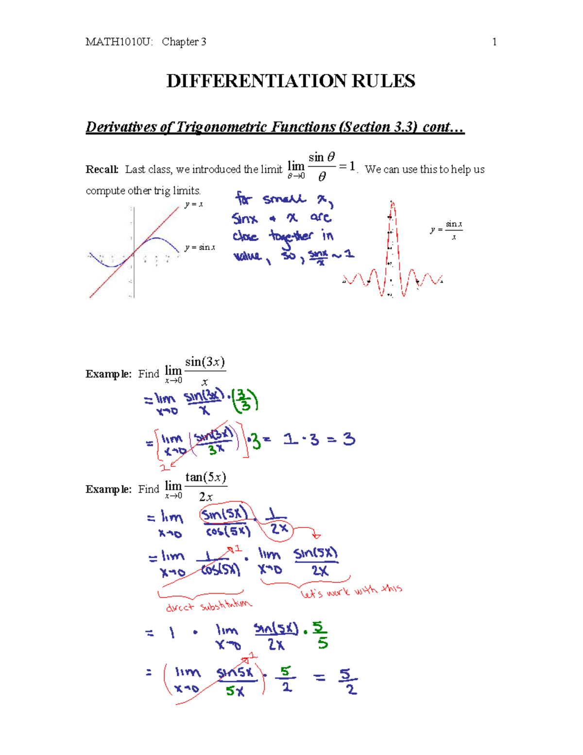 MATH1010U: Chapter 3 - Differentiation Rules & Applications - Studocu