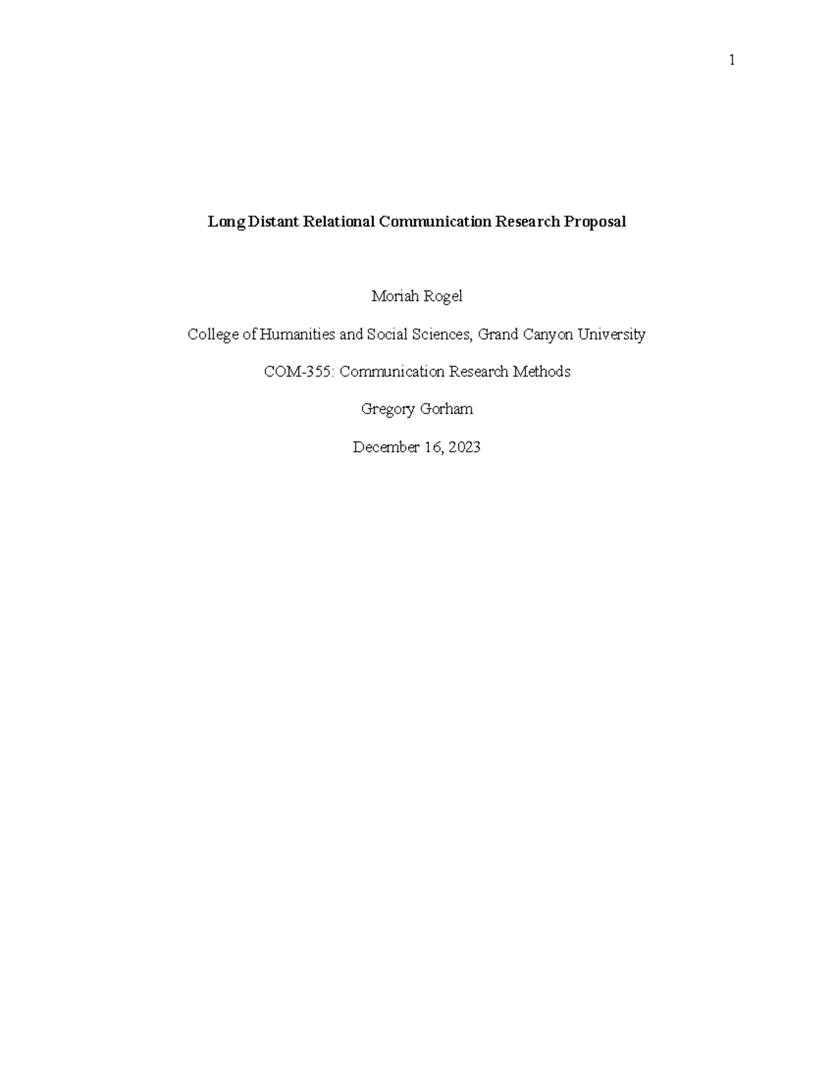 COM355 Long Distance Relational Communication Research Proposal - Studocu