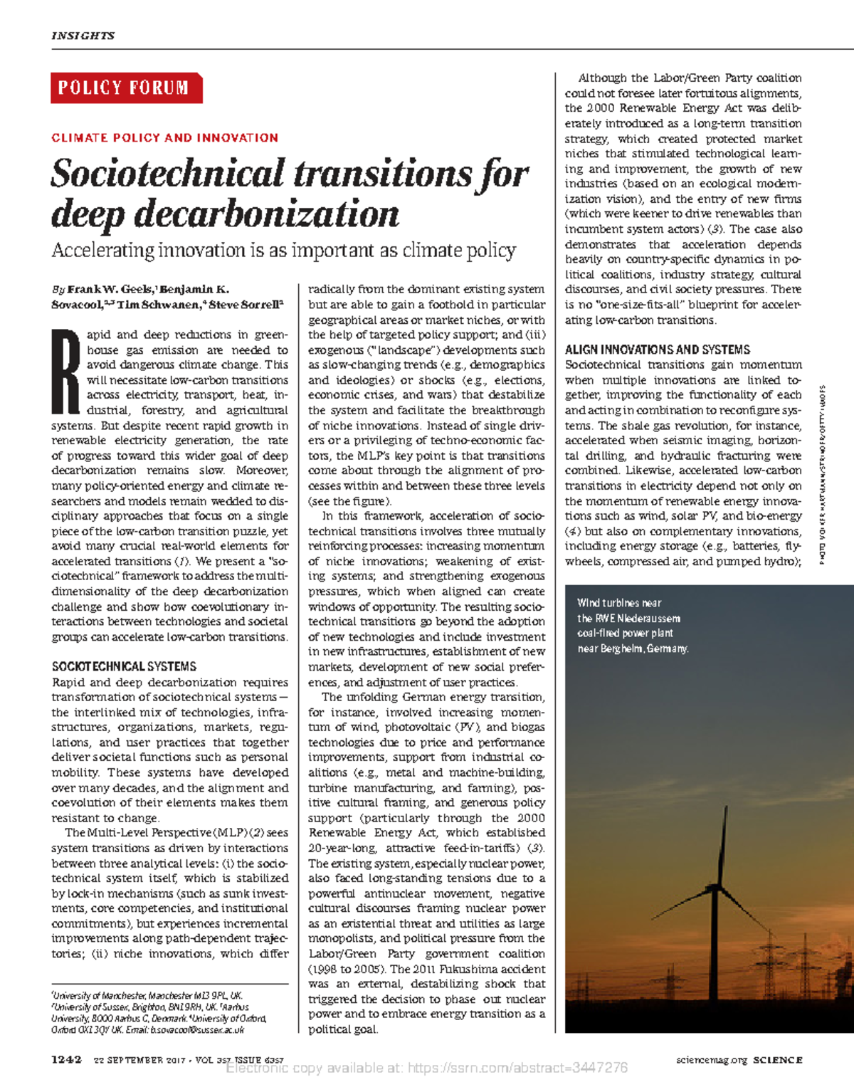 Sociotechnical Transitions for Deep Decarbonization: Insights on Climate Policy - Studeersnel