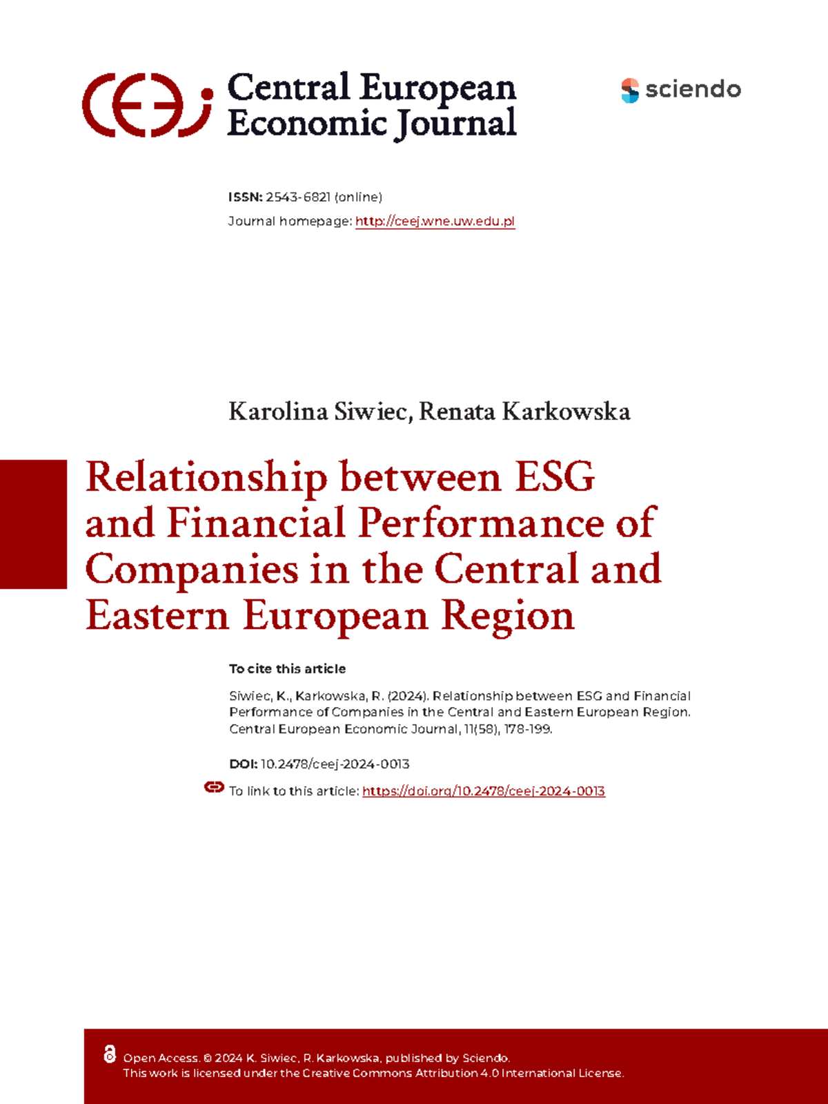 Relationship between ESG and Financial Performance - ISSN: 2543-6821 ...
